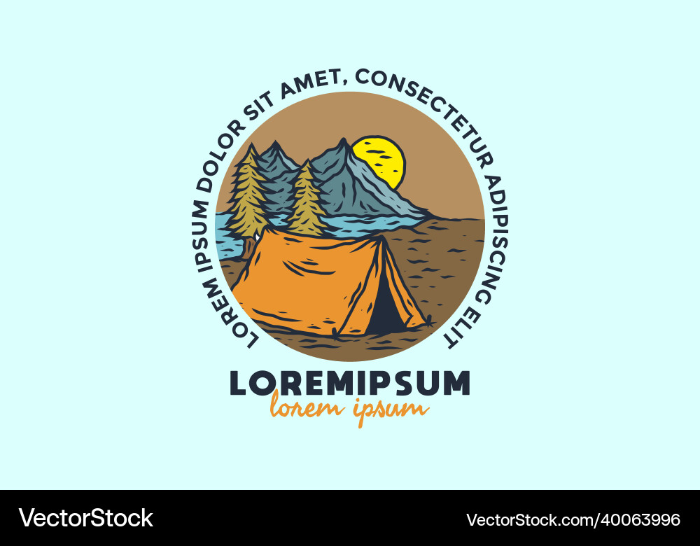 Line art drawing of camping Royalty Free Vector Image