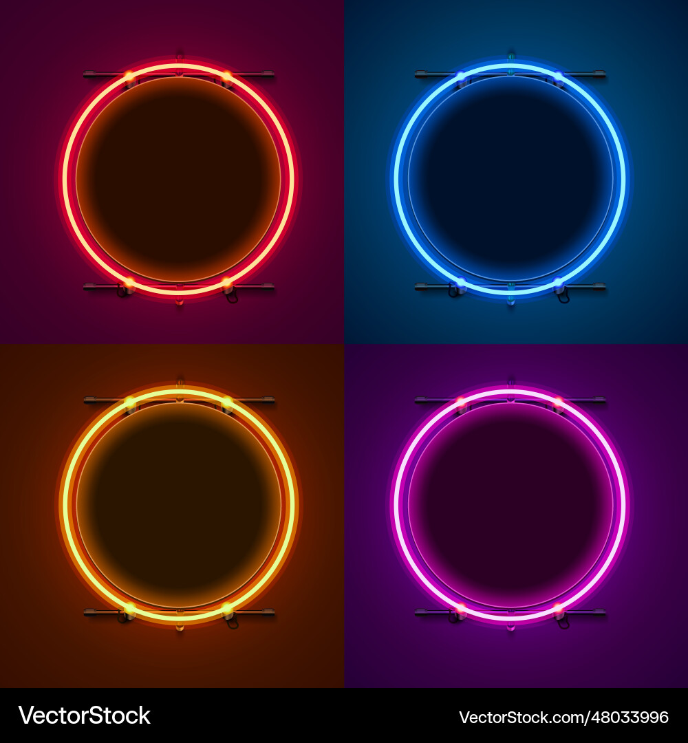 Neon frame sign in the shape of a circle set Vector Image