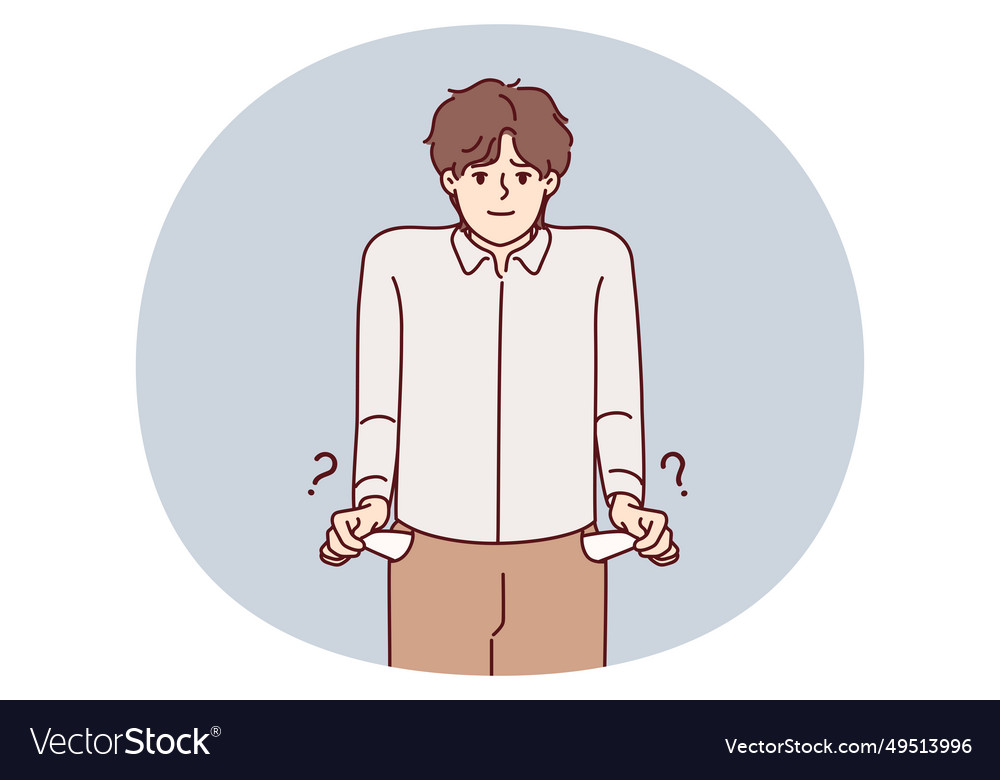 Poor man show empty pockets Royalty Free Vector Image
