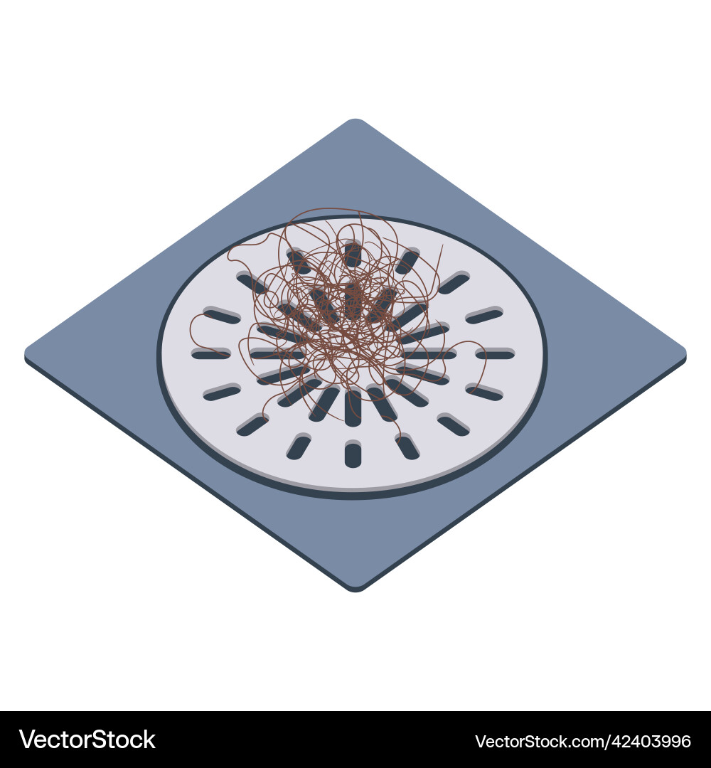 Shower drain grid clogged with hair clump Vector Image