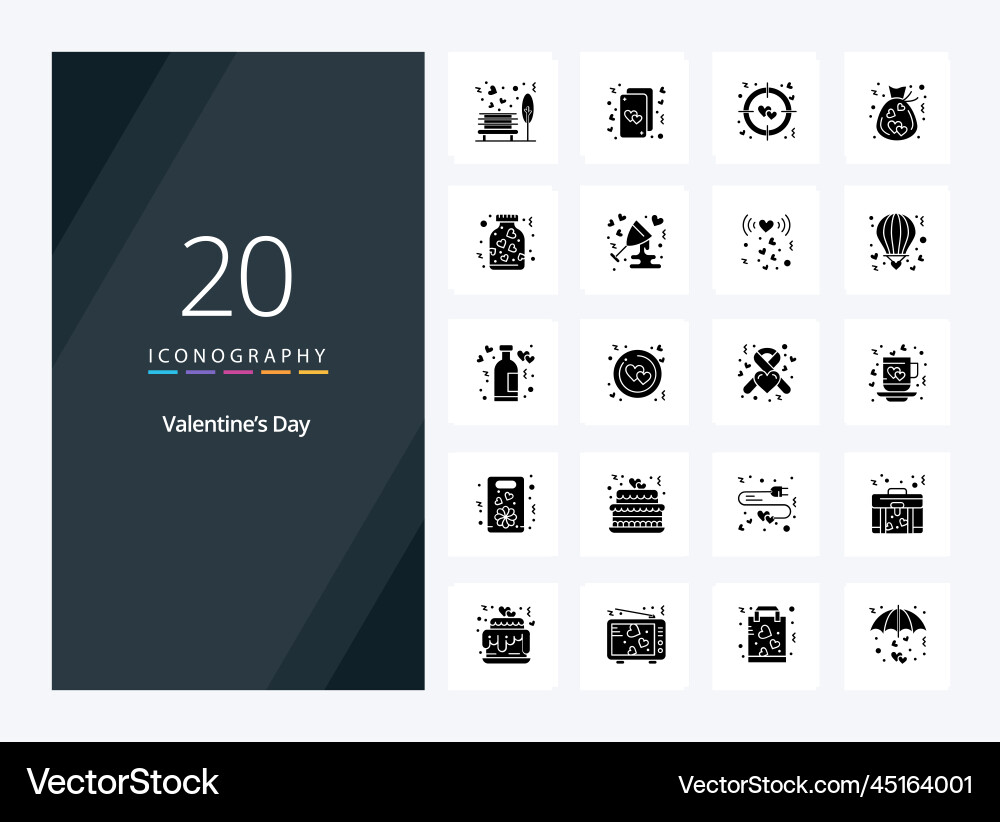 20 valentines day solid glyph icon Royalty Free Vector Image