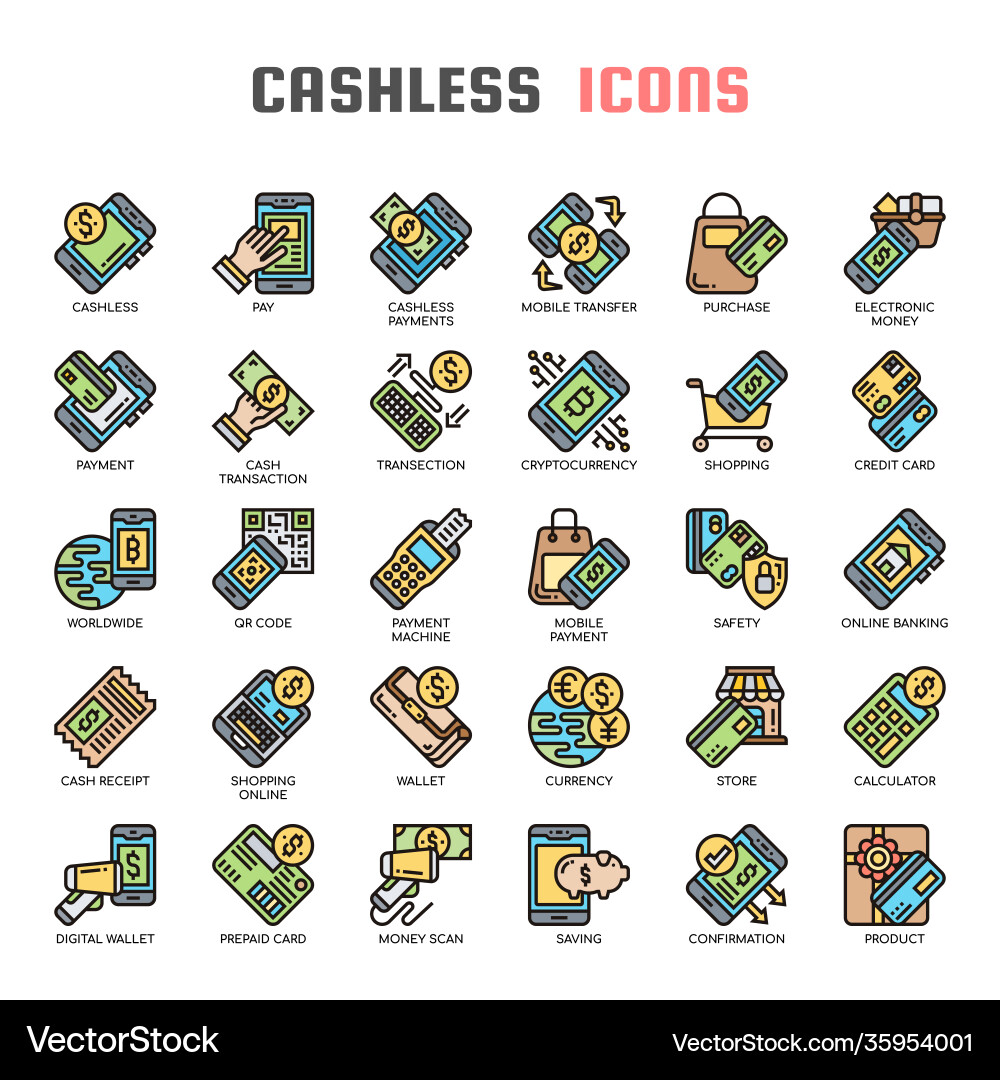 Cashless thin line and pixel perfect icons Vector Image