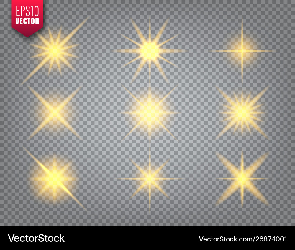 Glowing golden light set on transparent background