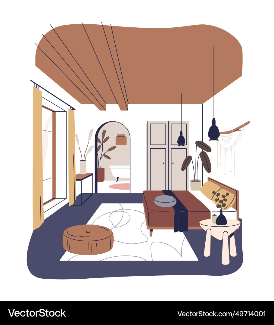 Modern bedroom interior design home room with bed Vector Image
