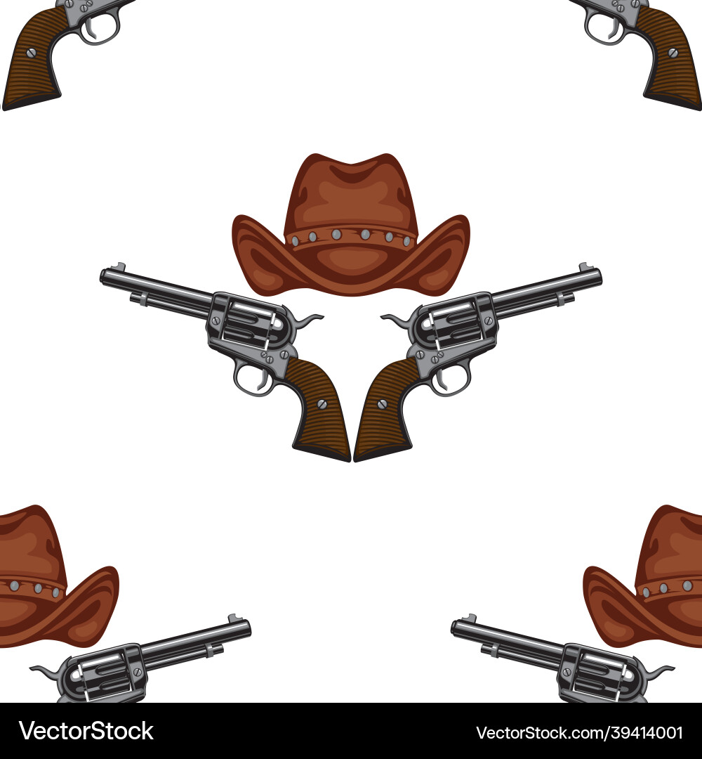 Seamless pattern with revolvers and cowboy hats Vector Image