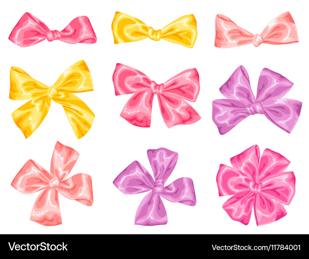 Set decorative delicate satin gift bows and Vector Image
