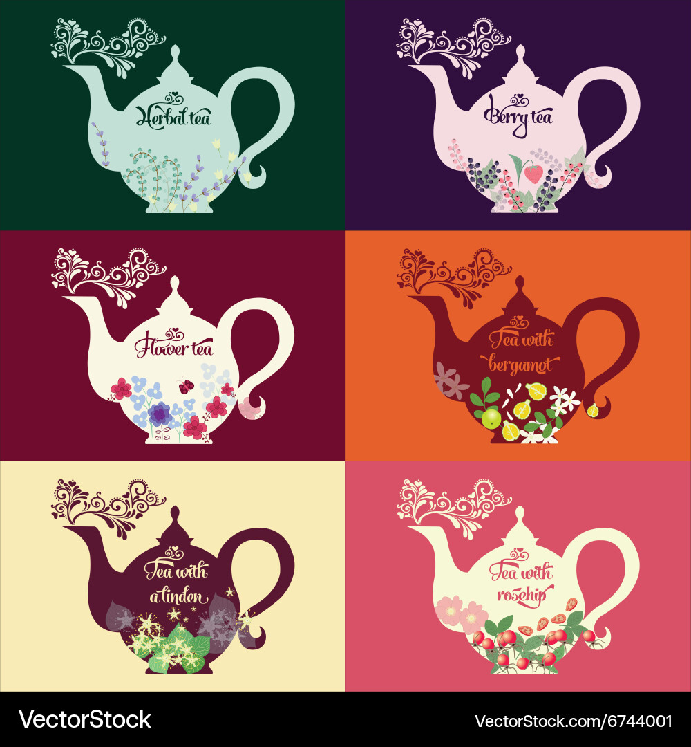 Teapot set of six design options Royalty Free Vector Image