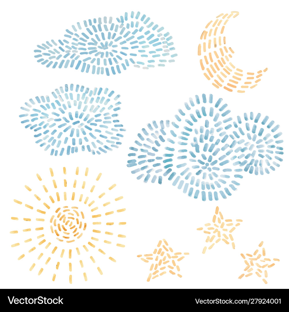 Watercolor set with sky clouds stars Royalty Free Vector