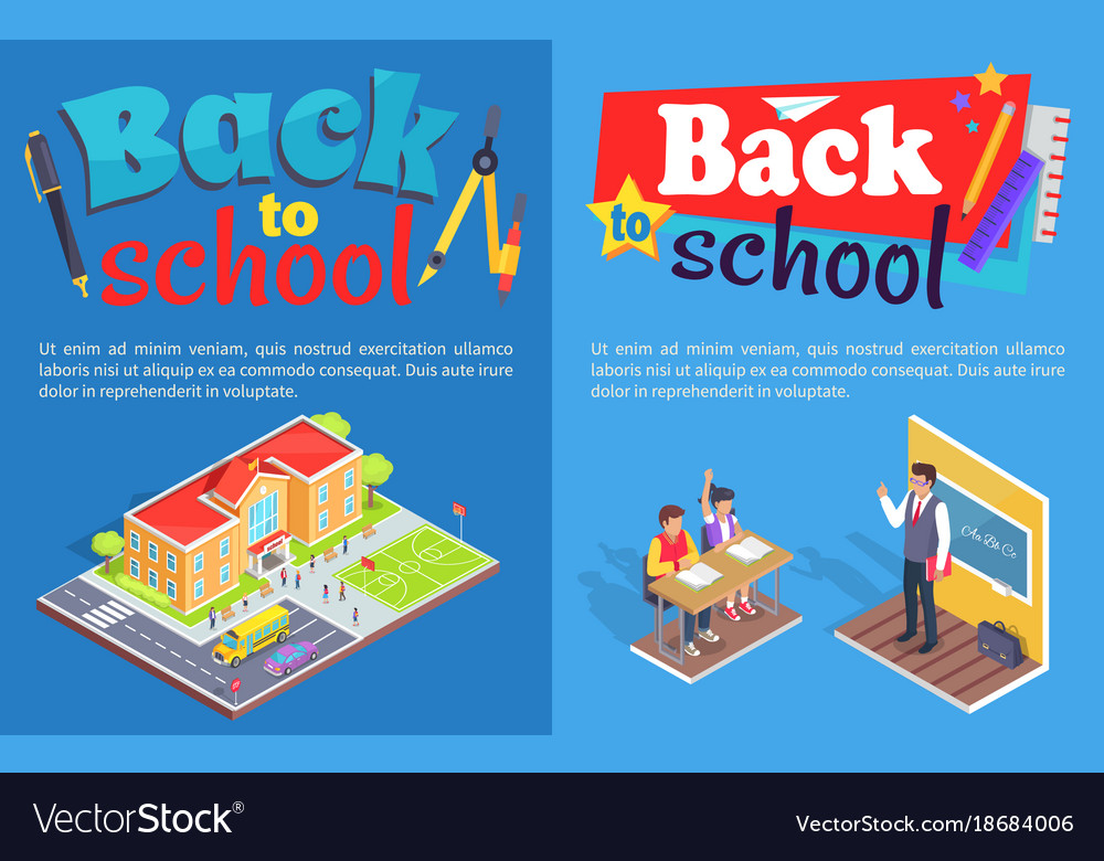 Back to school posters with isometric Royalty Free Vector