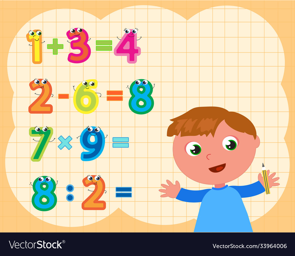 Child doing math operations Royalty Free Vector Image