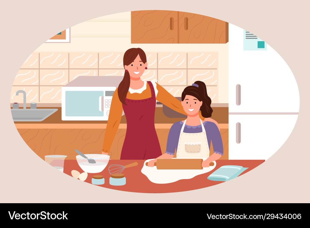 Family preparation for cookie in kitchen Vector Image