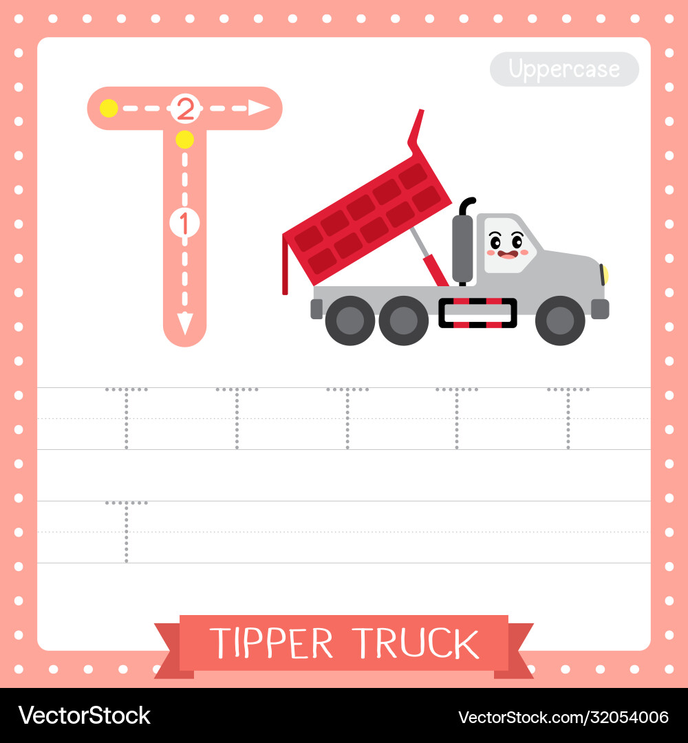 Letter t uppercase tracing practice worksheet of Vector Image