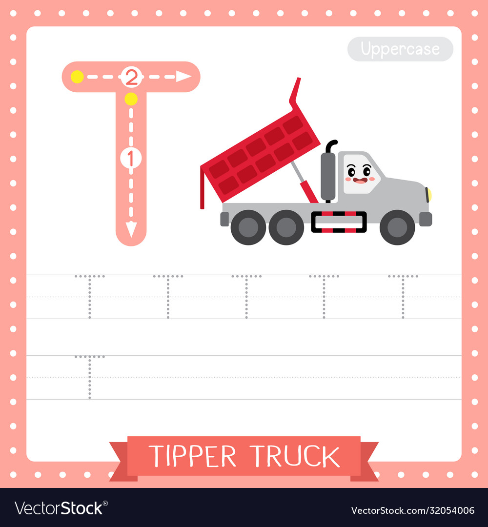 Letter t uppercase tracing practice worksheet Vector Image