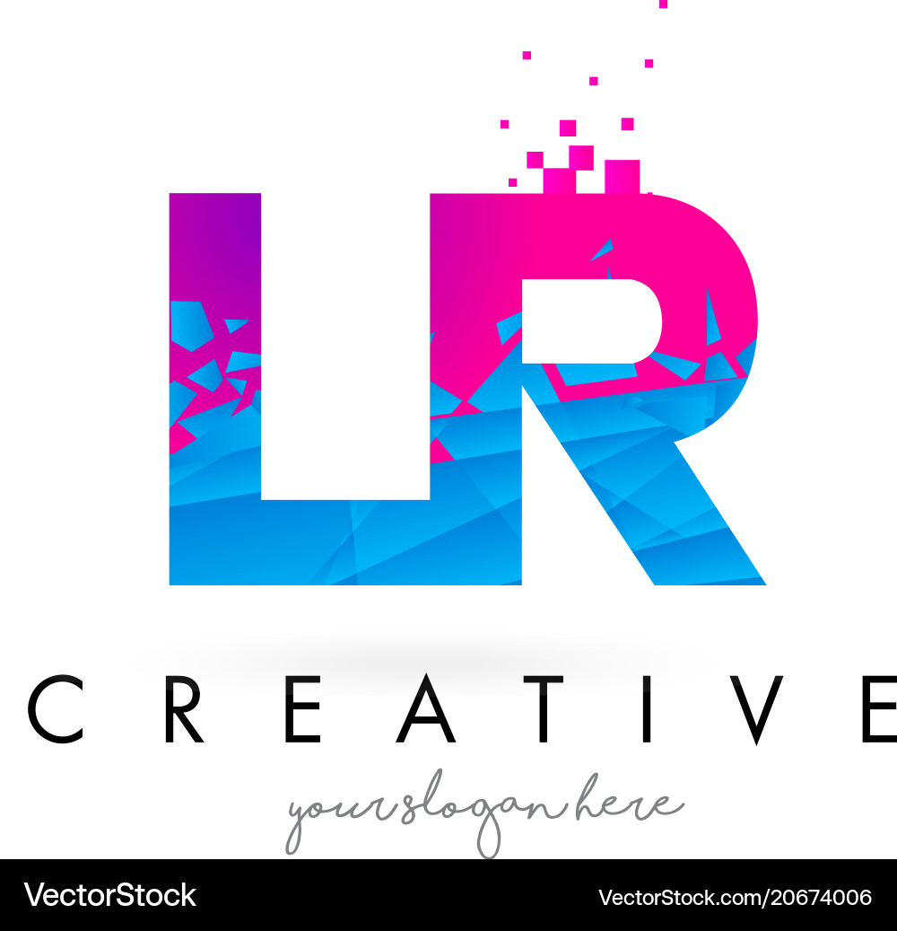 Lr l r letter logo with shattered broken blue Vector Image
