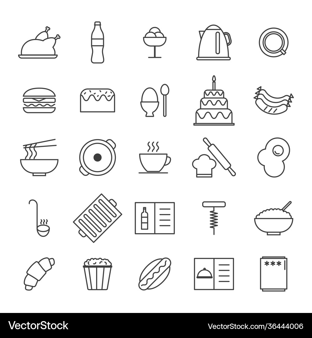 Set simple kitchen food nad drink icons Royalty Free Vector