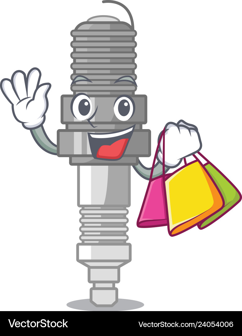 Shopping spark plug in a cartoon box Royalty Free Vector