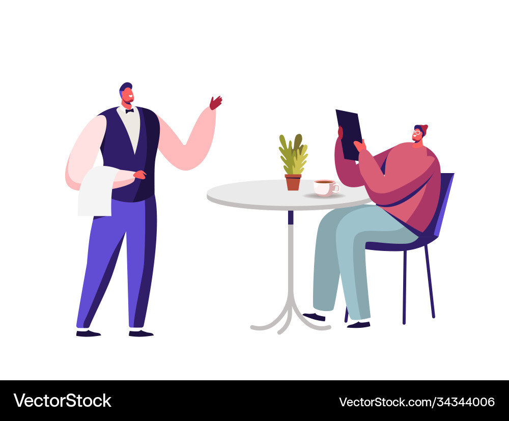 Young man ordering food with menu and relaxing Vector Image