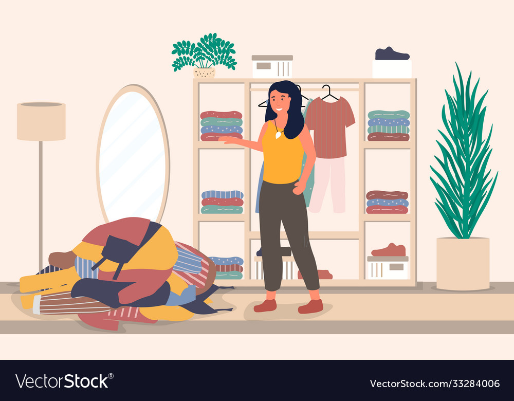 Young woman cannot choose between clothes Vector Image Young woman cannot choose between clothes Vector Image