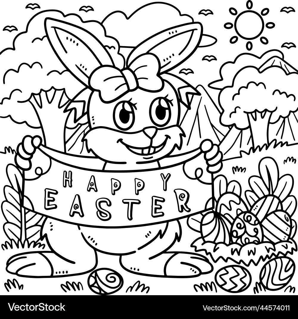 Happy easter bunny coloring page for kids Vector Image