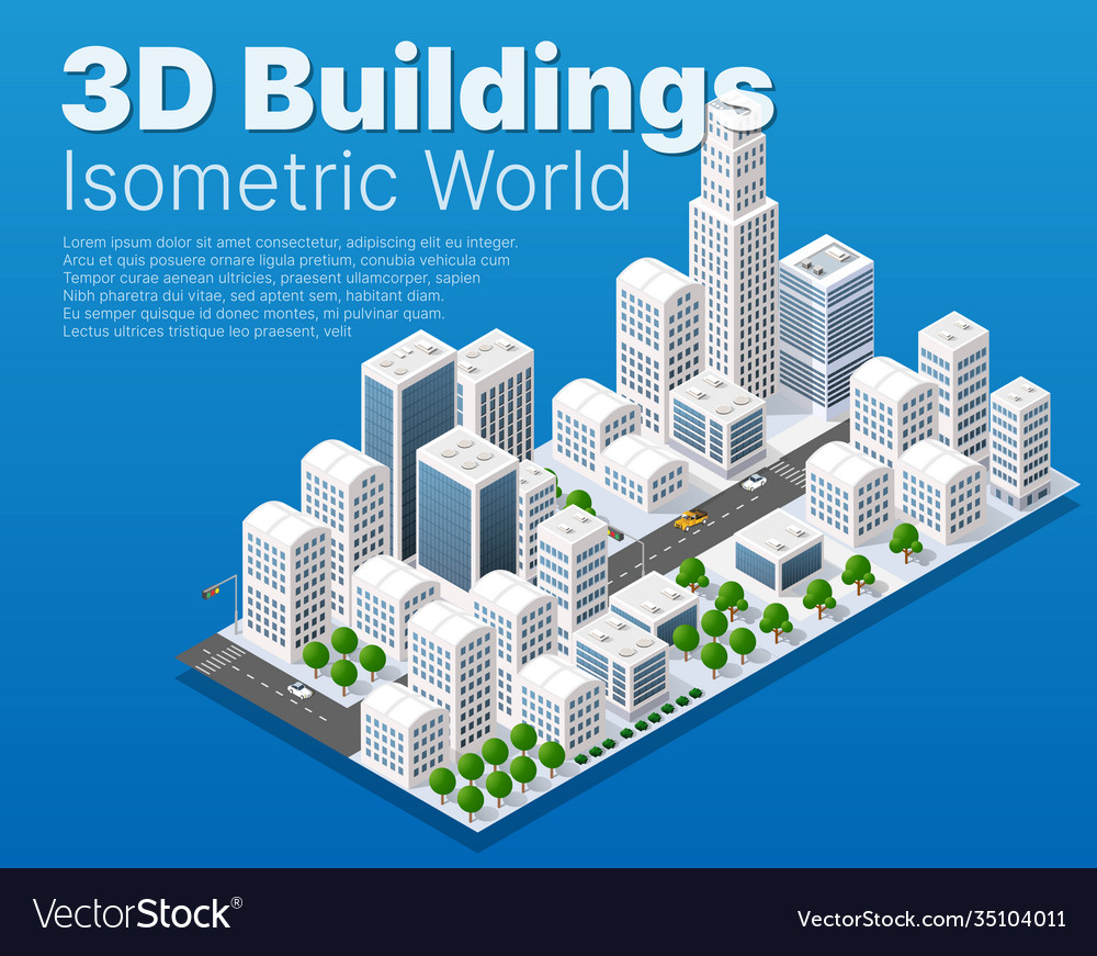 Isometric 3d module block district part Royalty Free Vector