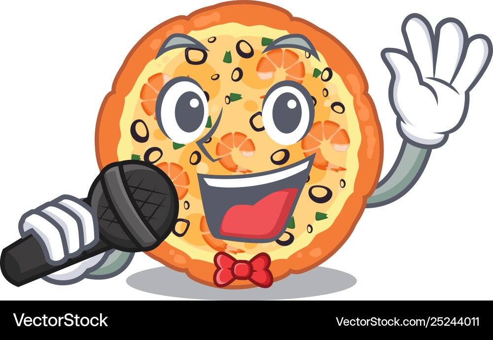 Singing seafood pizza in mascot shape Royalty Free Vector