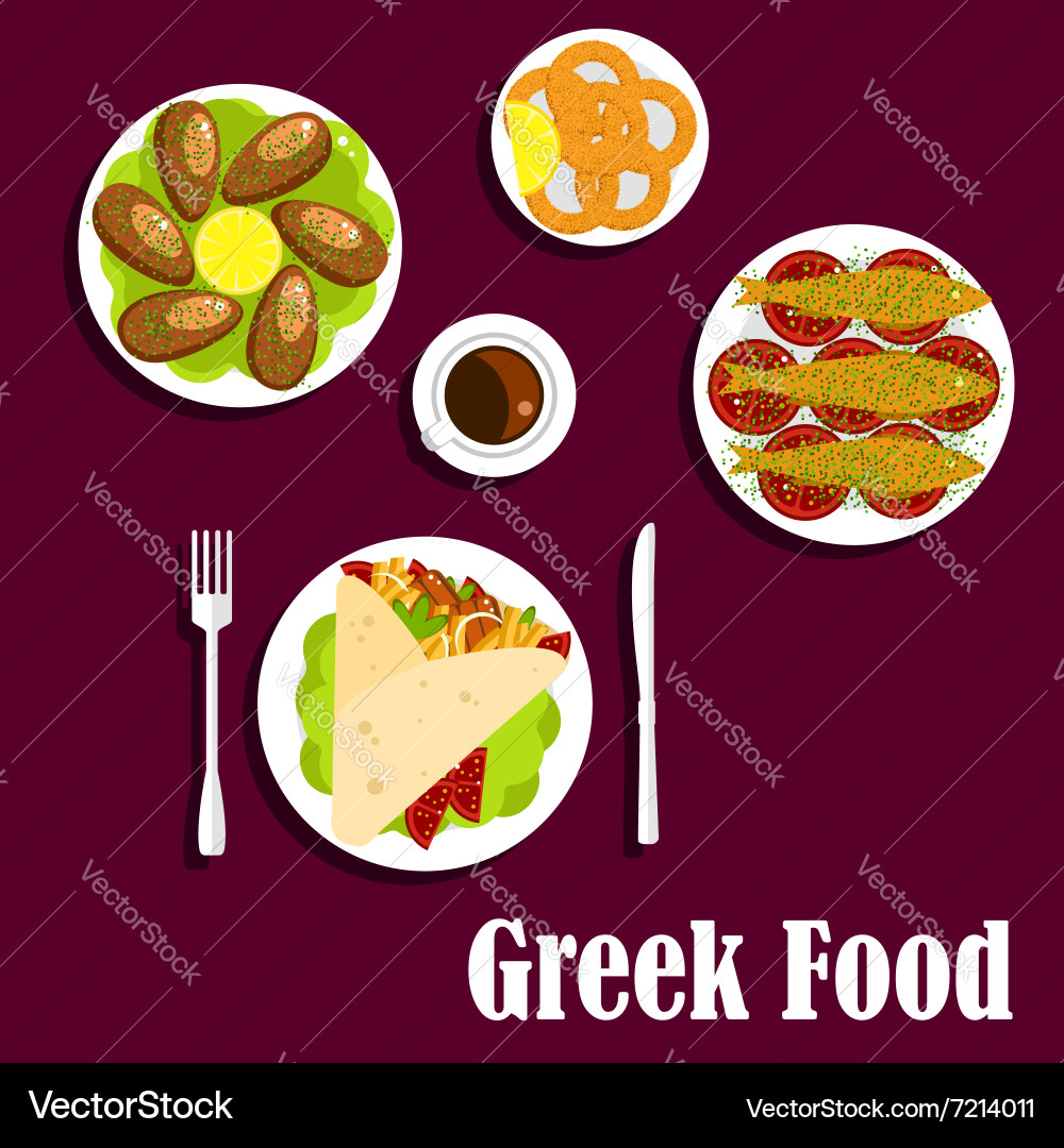 Traditional greek cuisine dinner flat icon Vector Image