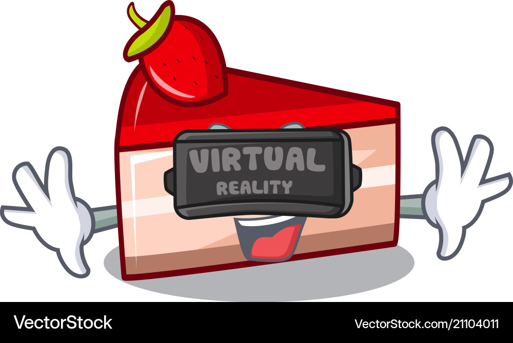 Virtual reality strawberry cake mascot cartoon Vector Image