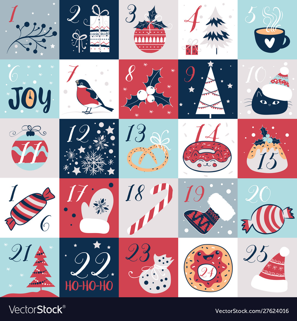 Advent calendar with christmas elements holidays Vector Image