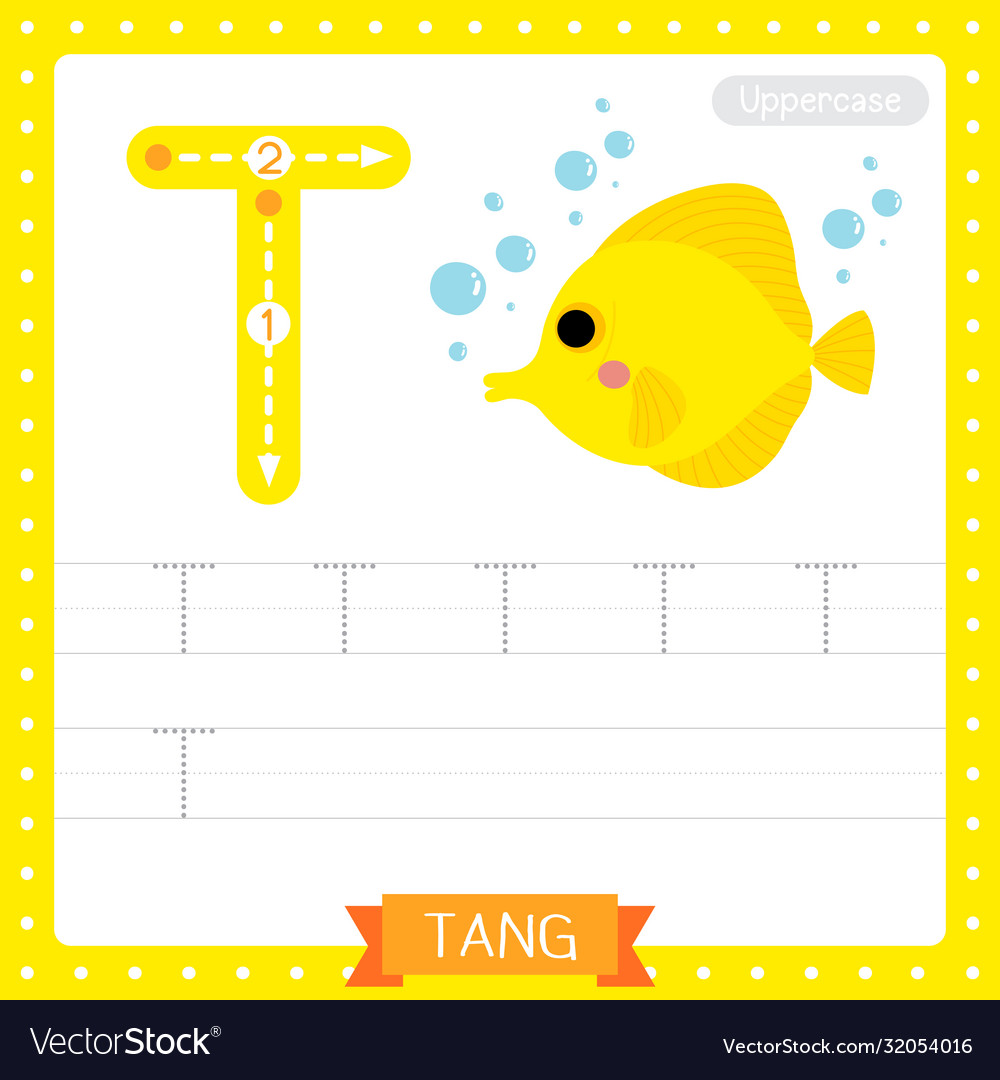 Letter t uppercase tracing practice worksheet Vector Image
