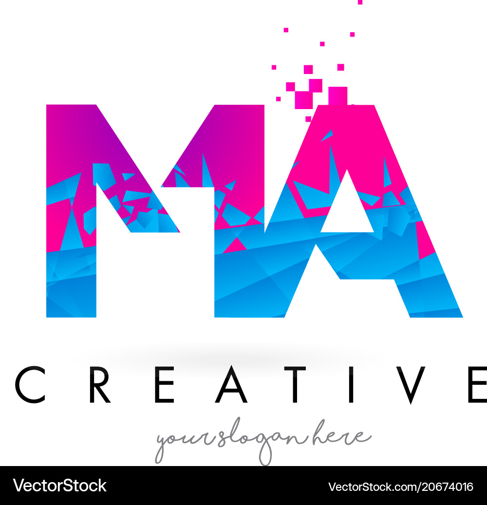 Ma m a letter logo with shattered broken blue Vector Image