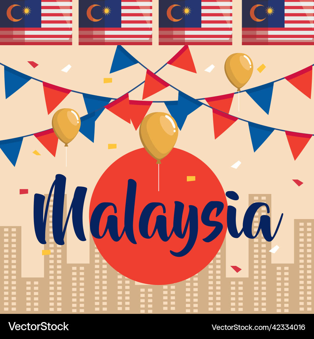 Malaysia lettering with garlands Royalty Free Vector Image
