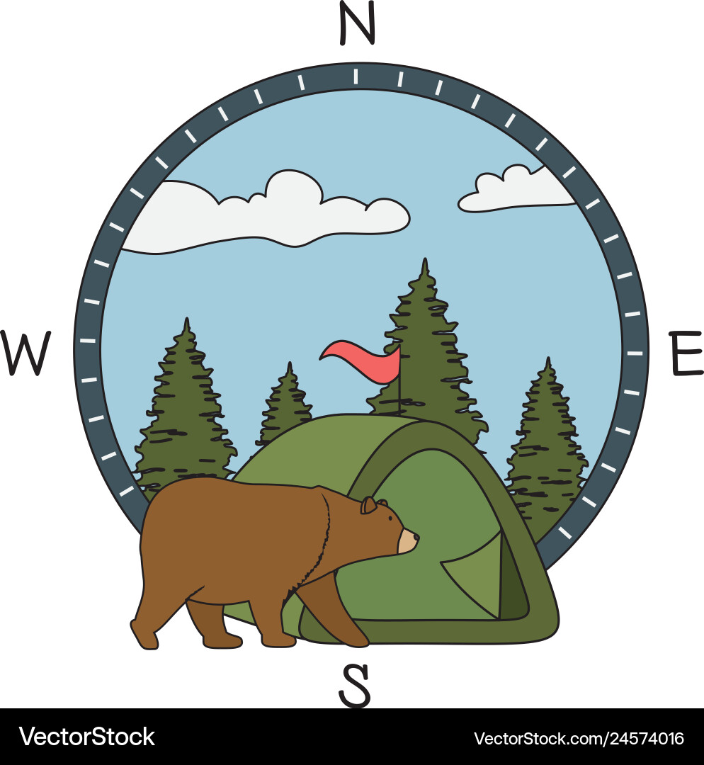 Pines trees forest scene with bear grizzly Vector Image