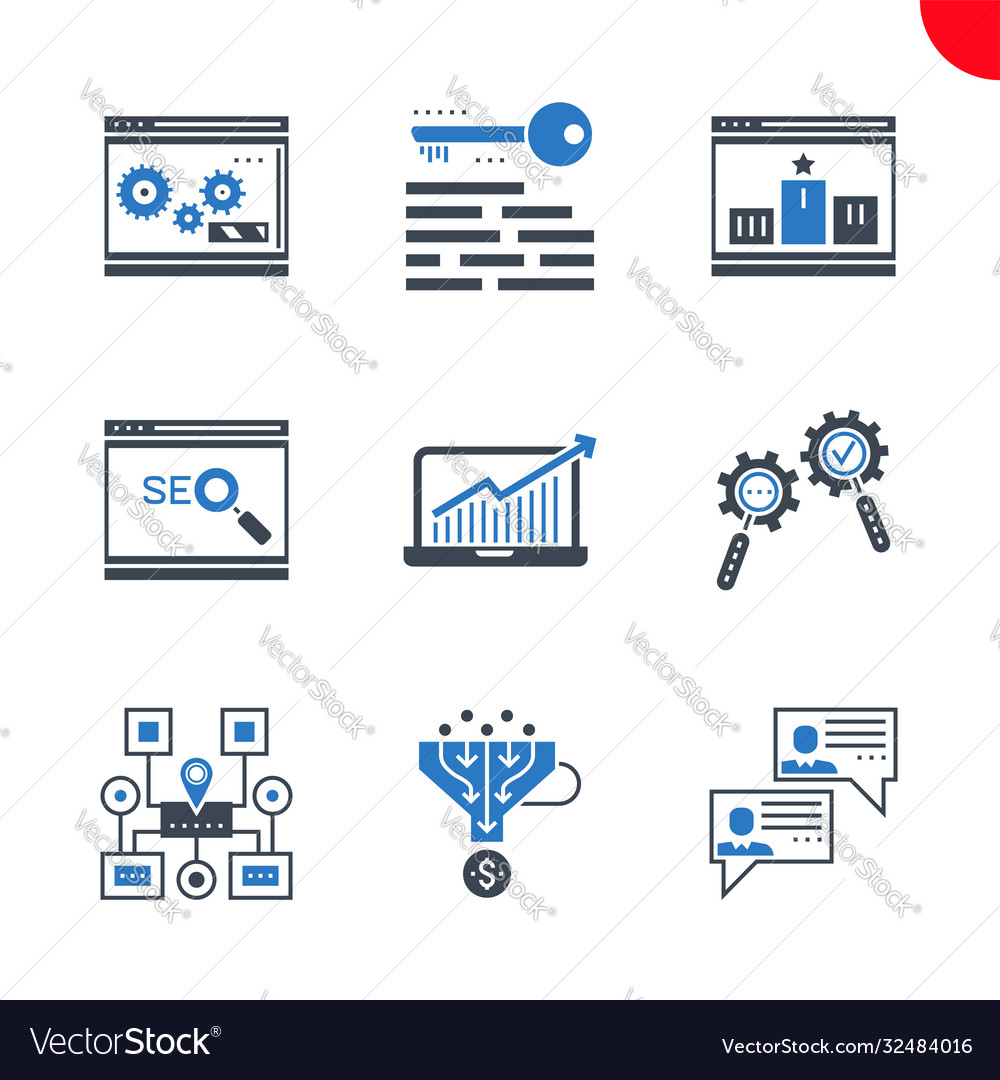 Seo and web opimization icons set Royalty Free Vector Image