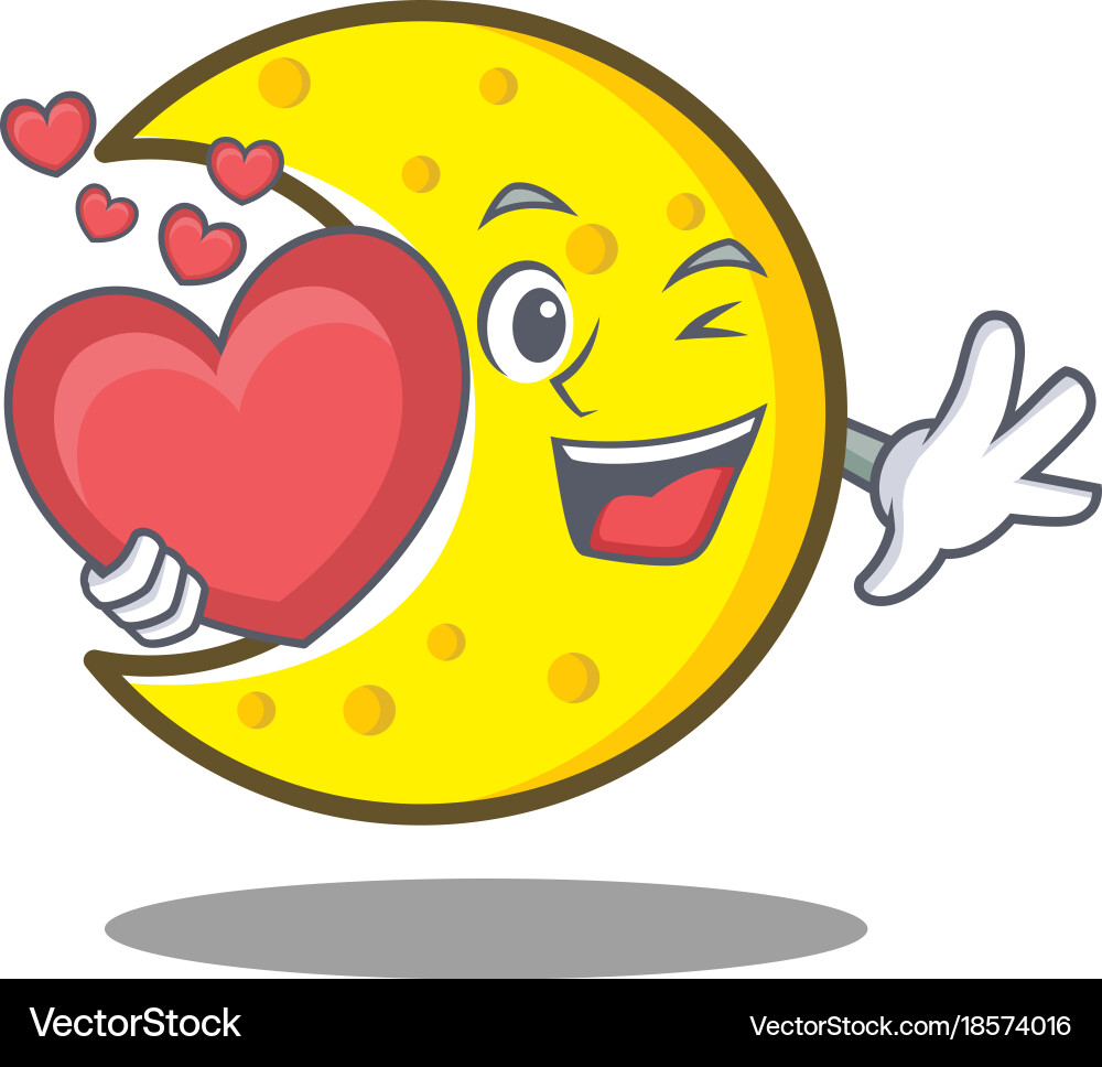 With heart crescent moon character cartoon Vector Image