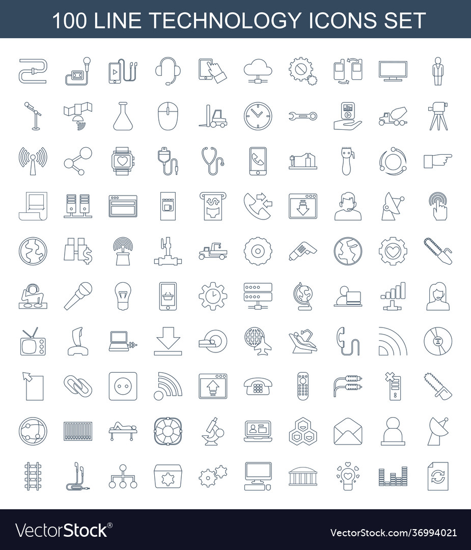 100 technology icons Royalty Free Vector Image