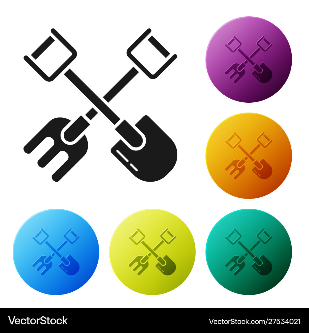 Black shovel and rake icon isolated on white Vector Image