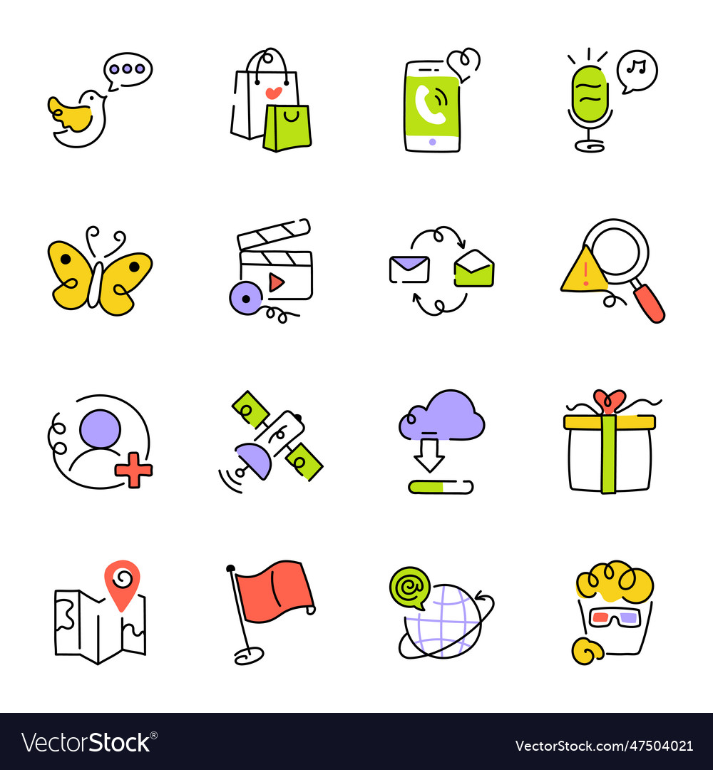 Bundle of web and media hand drawn icons Vector Image