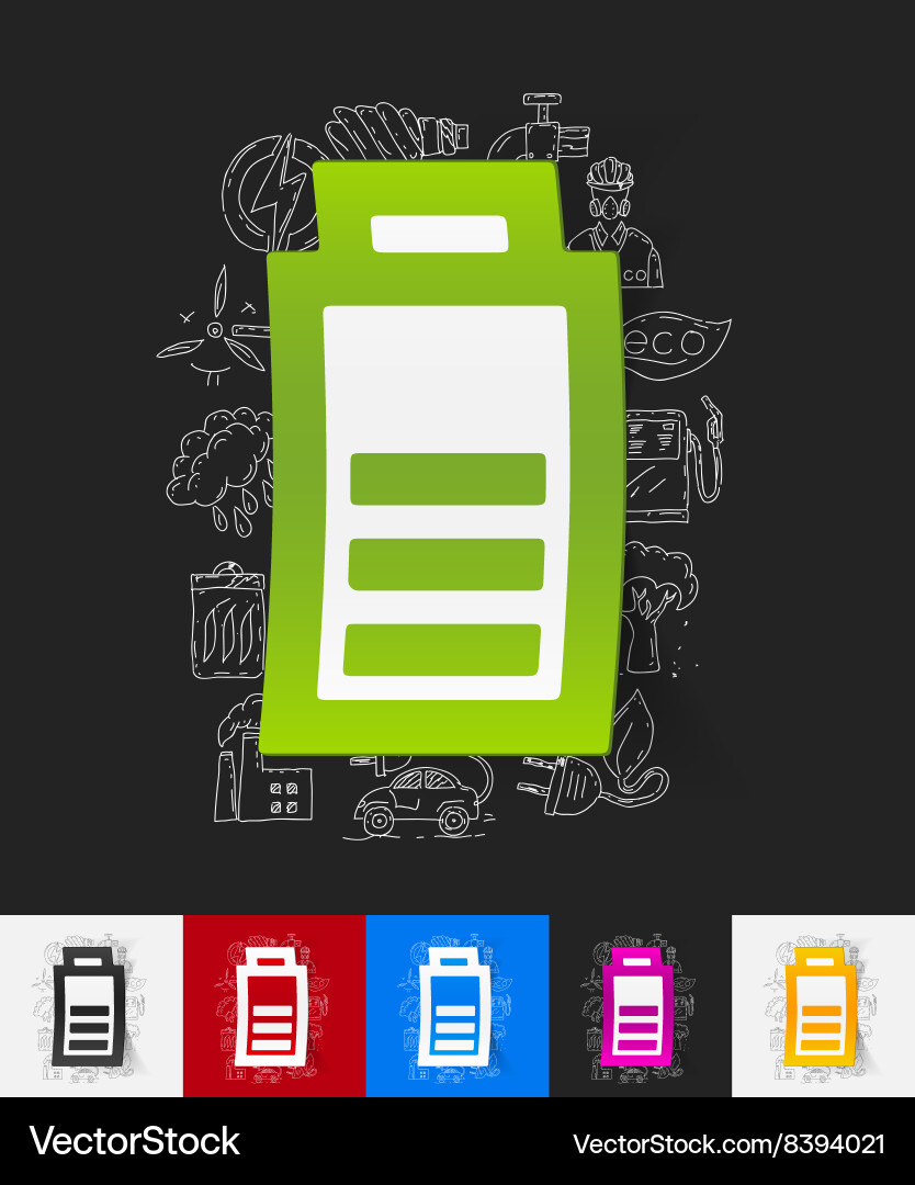 Charge the battery paper sticker with hand drawn Vector Image