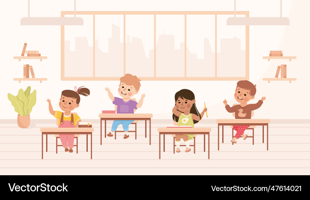 Classroom with little children pupils sitting at Vector Image