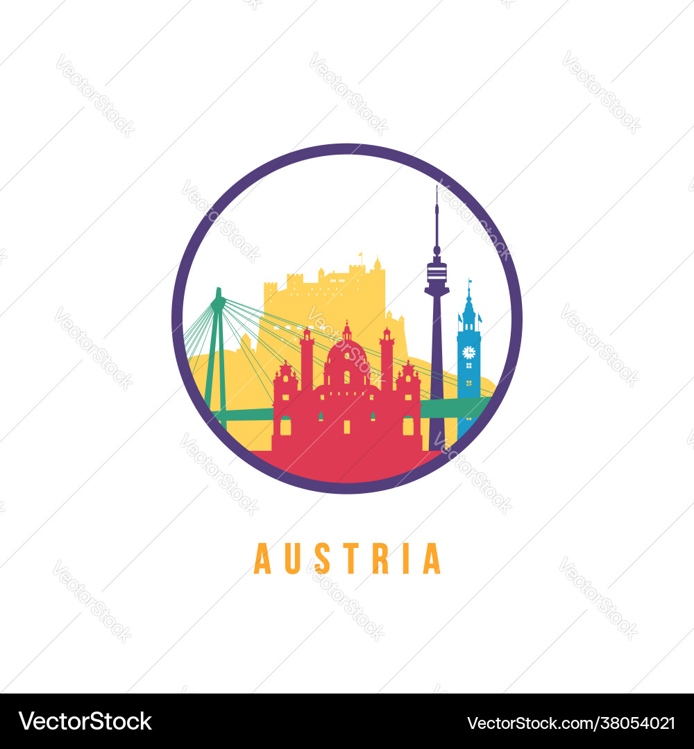 Famous austria landmarks silhouette colorful Vector Image