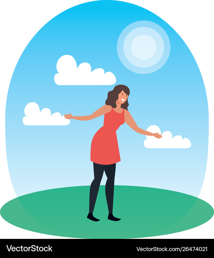 Happy young woman in landscape Royalty Free Vector Image