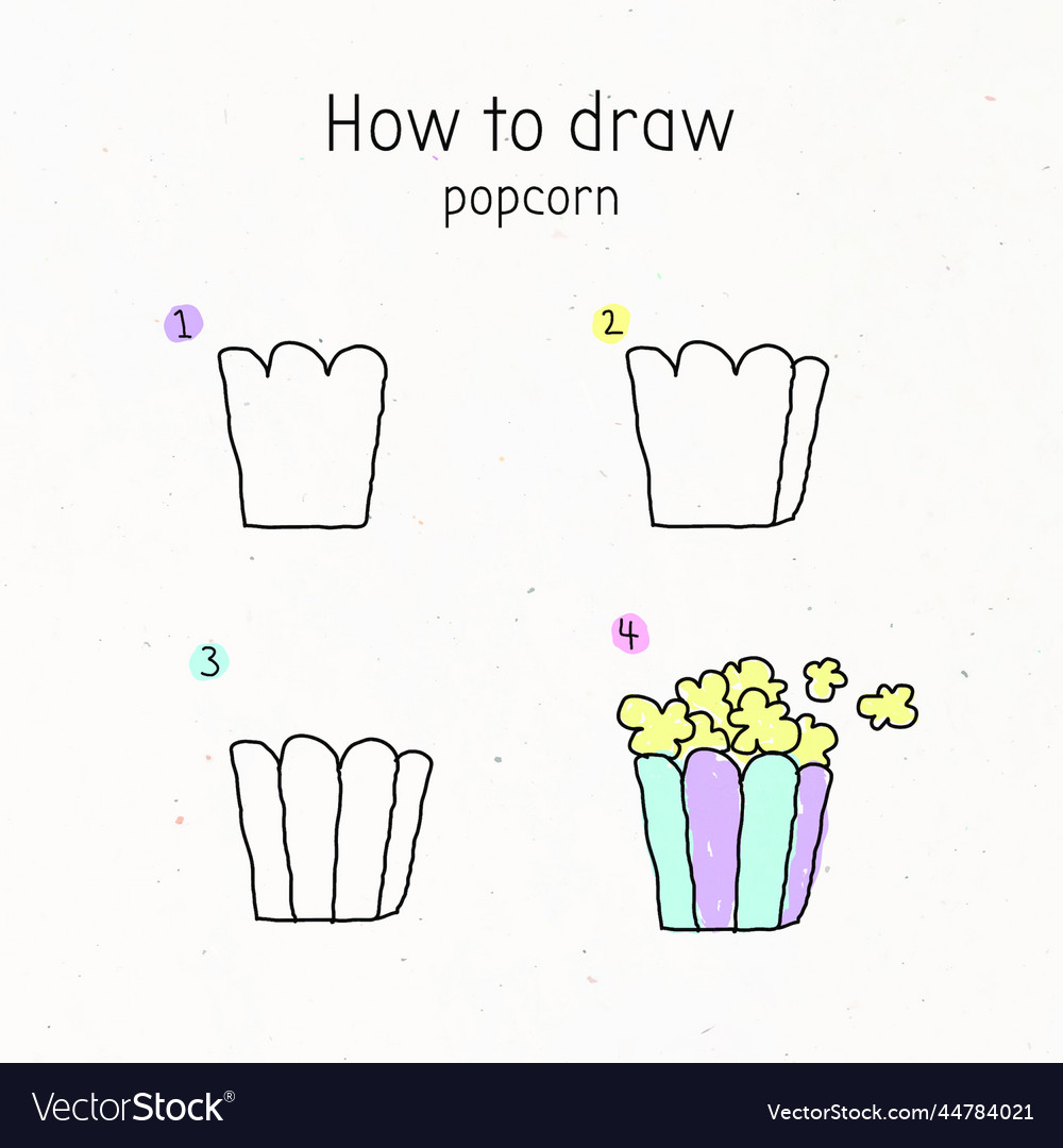 How to draw popcorn doodle tutorial Royalty Free Vector