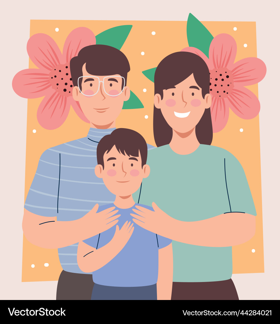Korean parents with son and flowers Royalty Free Vector