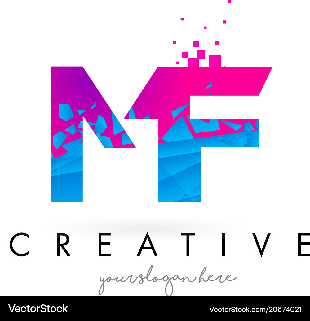Mf m f letter logo with shattered broken blue Vector Image