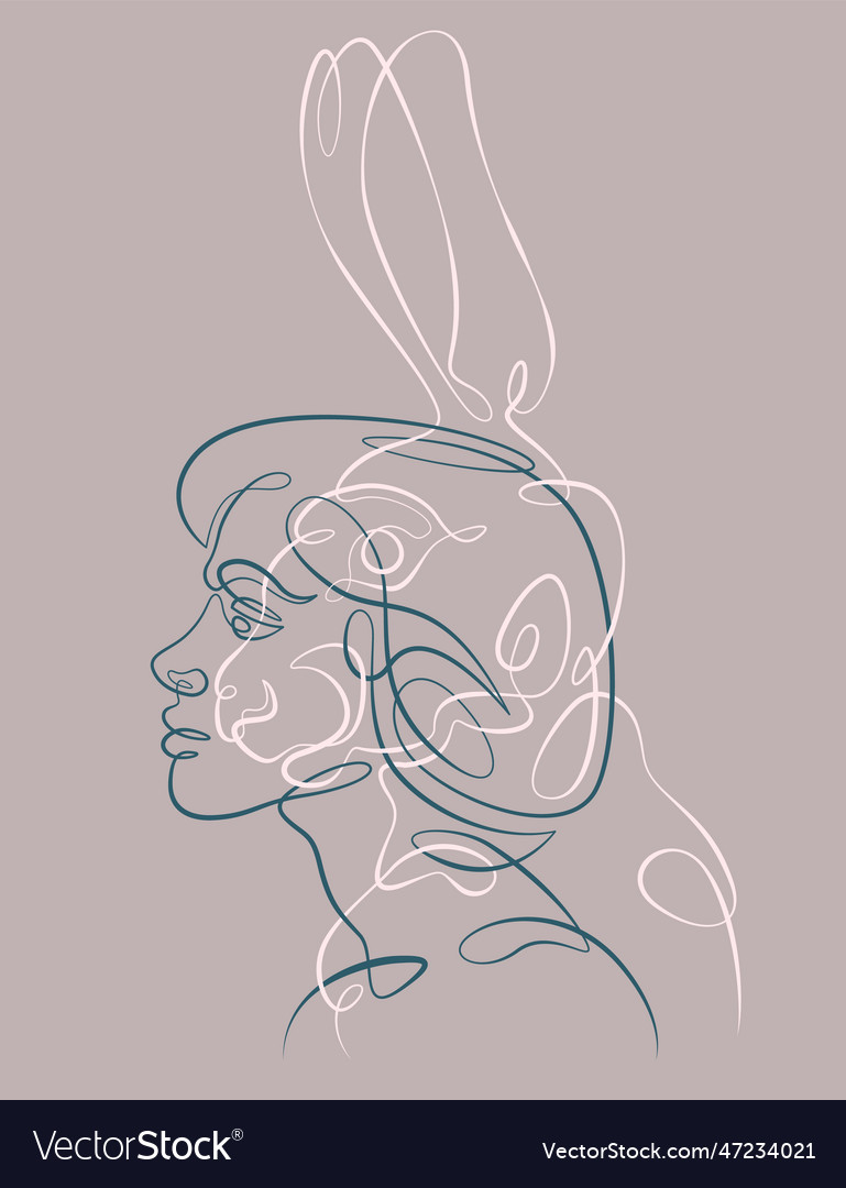 Muzzle hare rabbit one continuous line portrait Vector Image