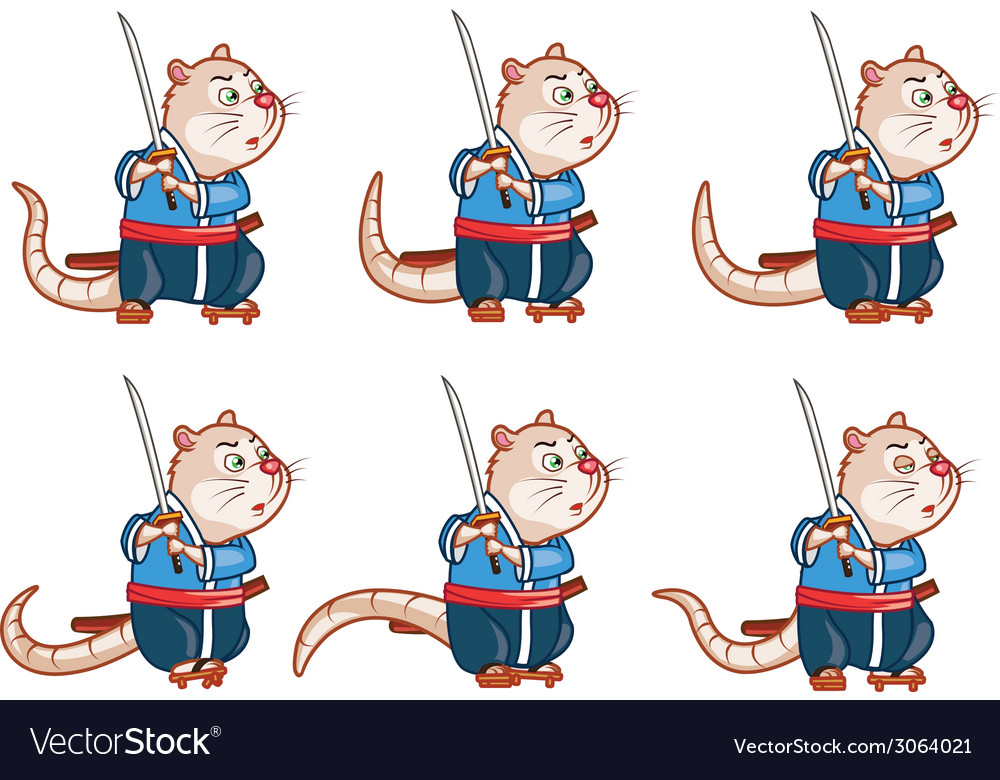 Samurai Mouse Walk Sprite Royalty Free Vector Image