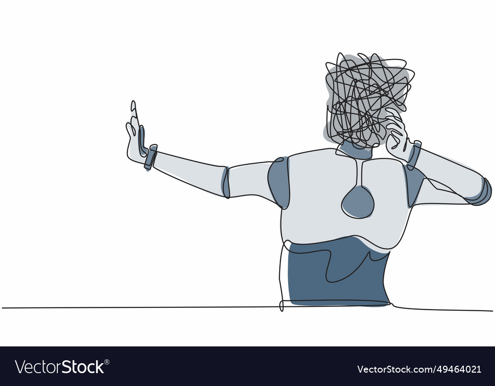 Single continuous line drawing robot with round Vector Image