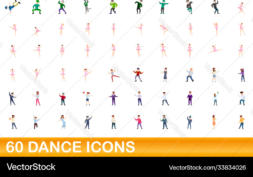 60 dance icons set cartoon style Royalty Free Vector Image