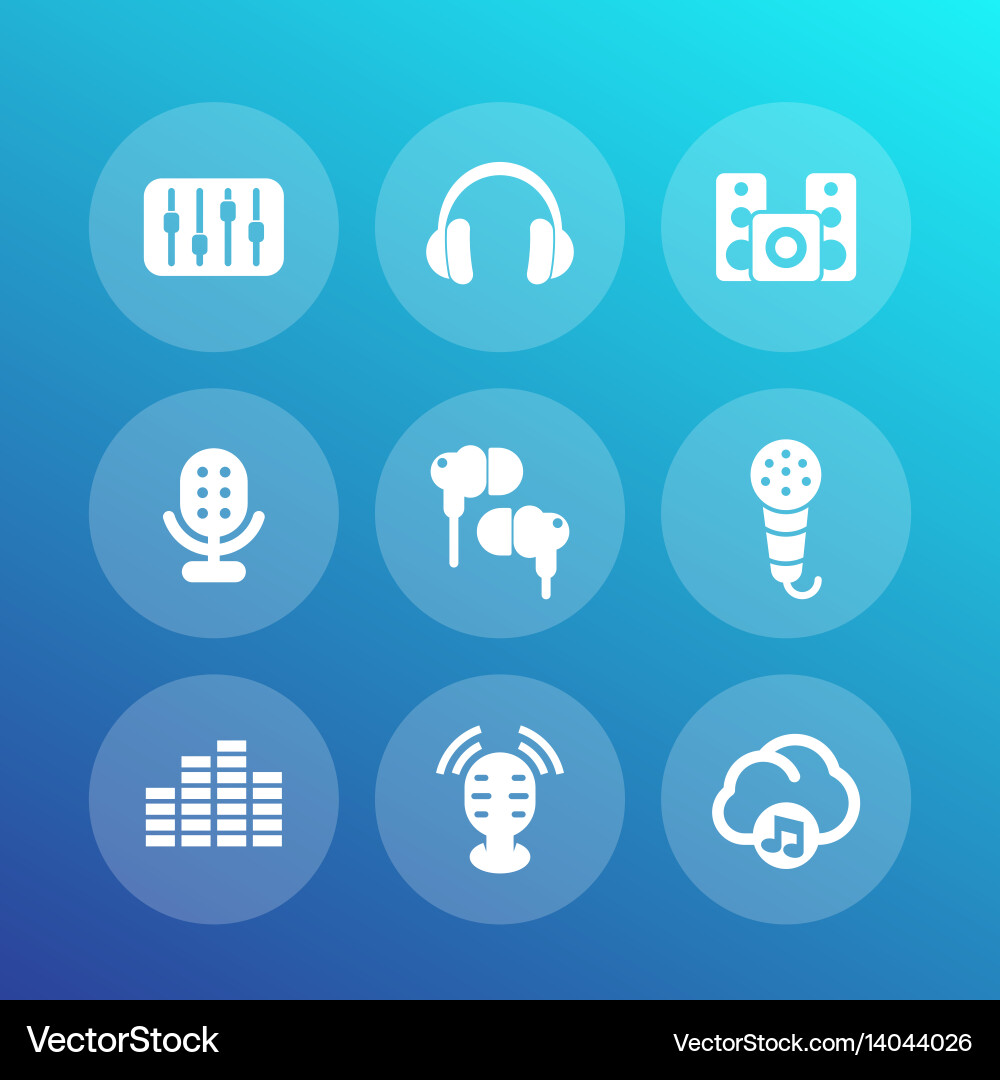 Audio icons set sound mixing console earbuds Vector Image