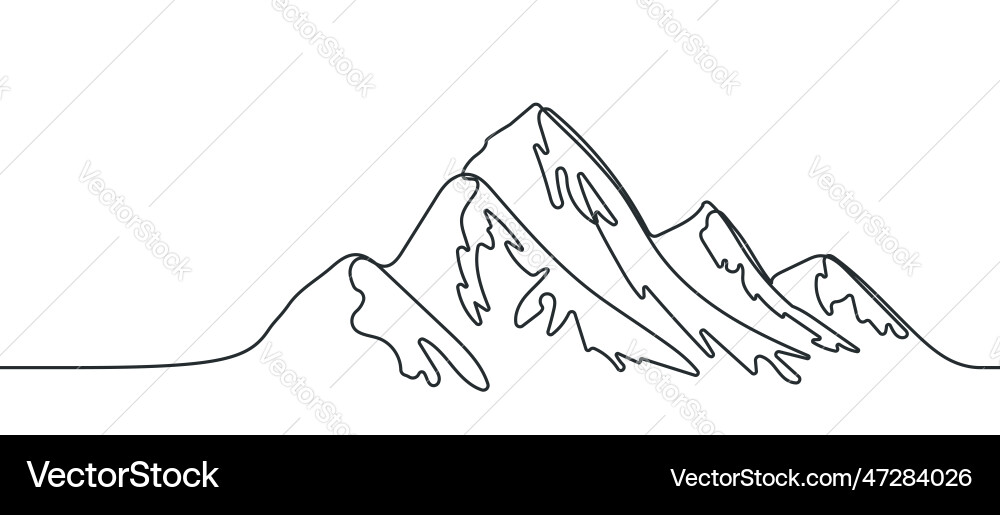 One continuous line drawing of mountains Vector Image